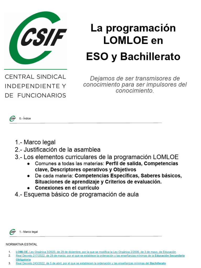 La Programación LOMLOE - 0 | PDF | Plan de estudios | Cognición