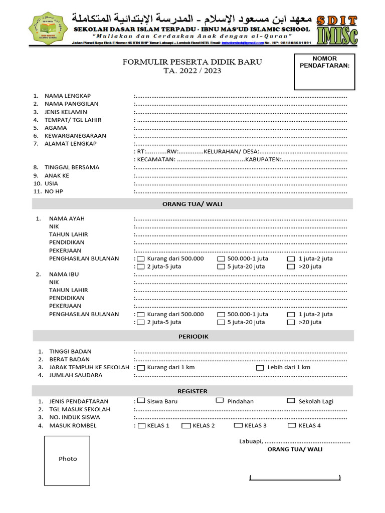 FORMULIR PPDB SDIT IMISc 2021 | PDF