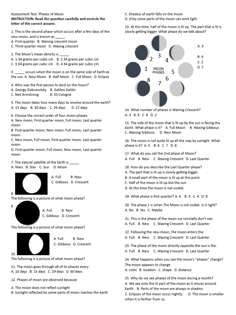 Assessment Test Phases of Moons | PDF | Moon | Local Interstellar Cloud