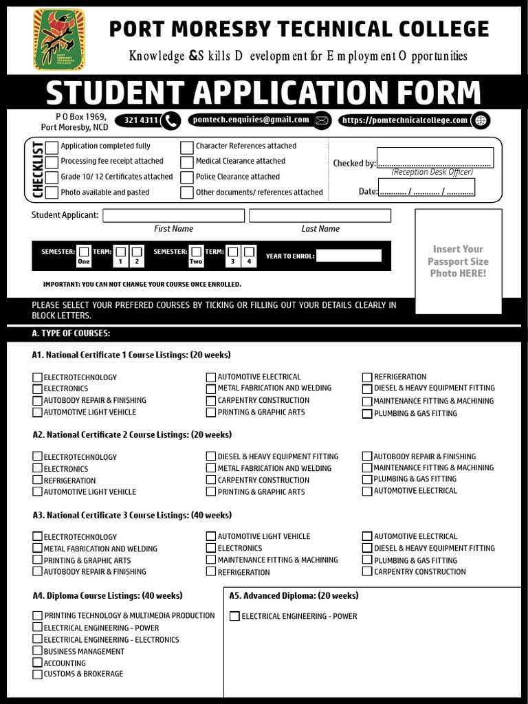 Port Moresby Tech College Application | PDF | Fee | Welding