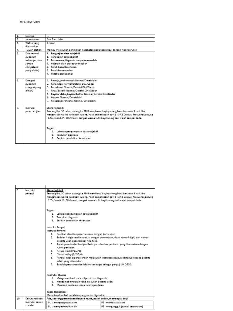 SOAL OSCE GADAR Bayi Hiperbilirubin, Asfiksia, BBLR | PDF