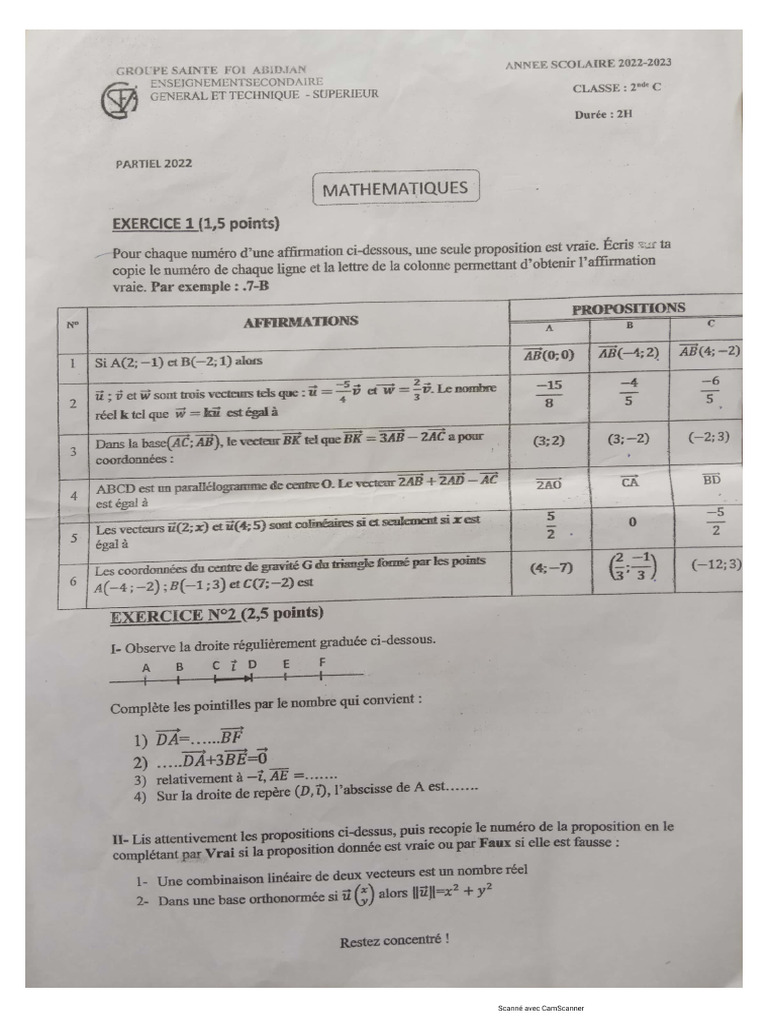 Devoir N°3 Maths 2nde C GSFA | PDF