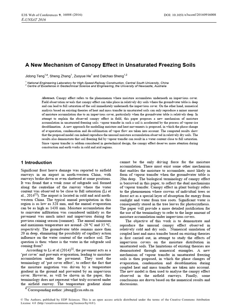 A New Mechanism of Canopy Effect in Unsaturated Freezing Soils | PDF ...