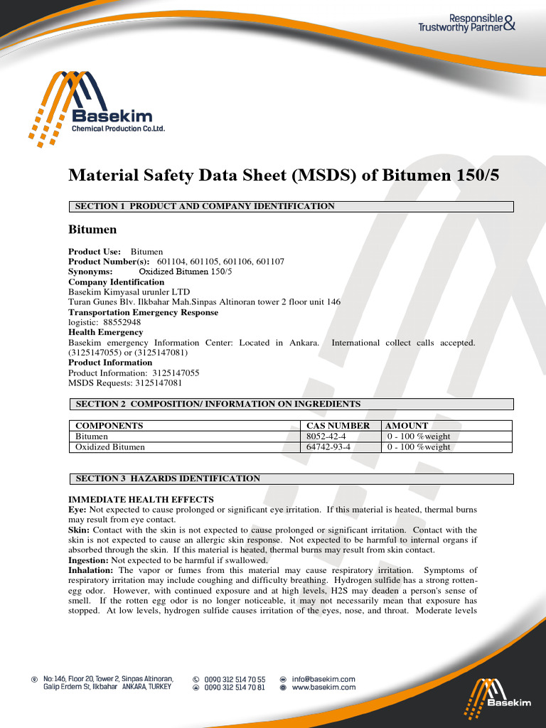 Msds - of - Bitumen 115-15 | Download Free PDF | Personal Protective Equipment | Combustion