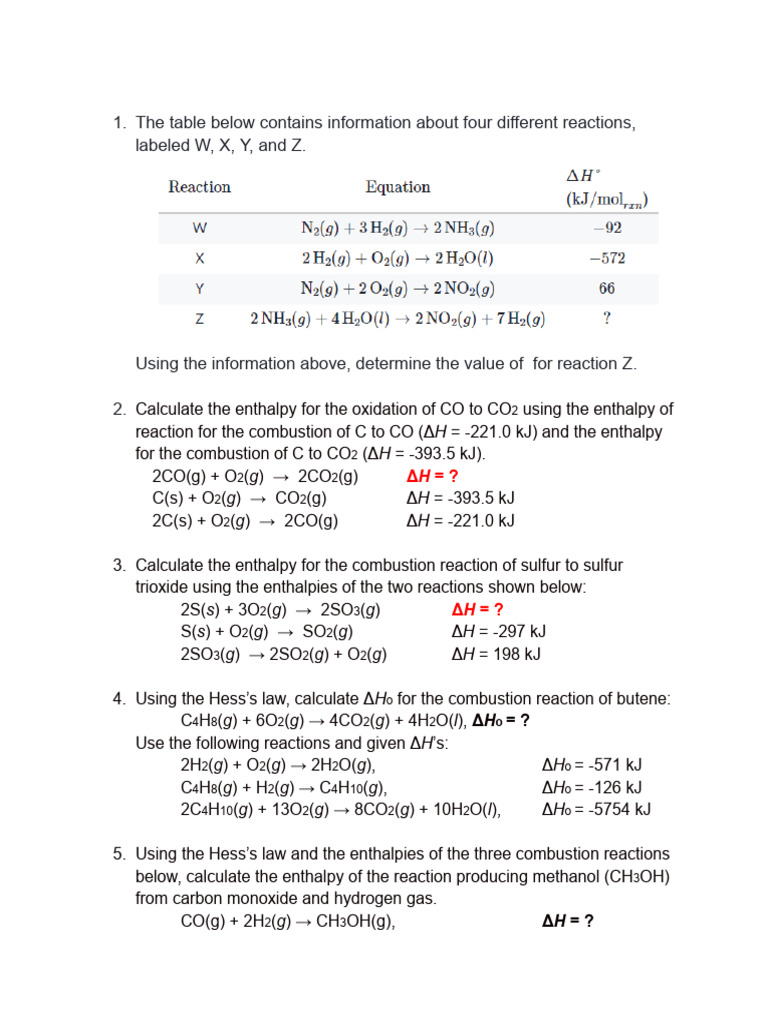 Hess Law Practice Problem | PDF | Methanol | Chemical Reactions