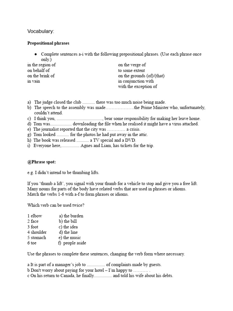 Vocabulary Fixed Phrases Practice | PDF | Verb | Phrase