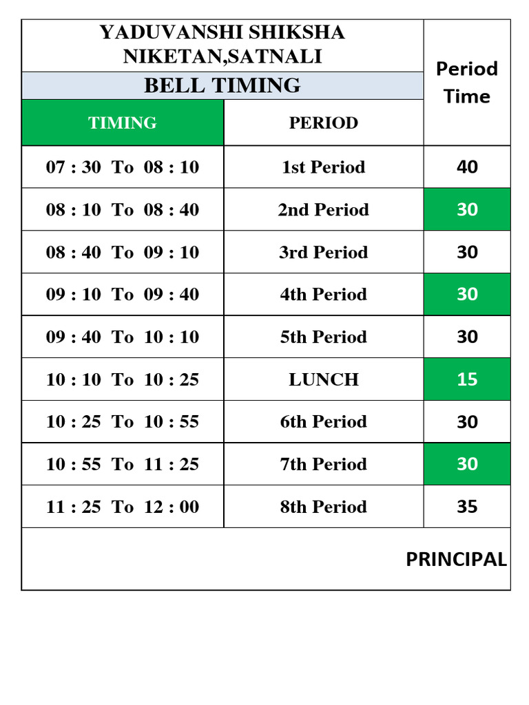 Bell Timing MAY 2025 | PDF
