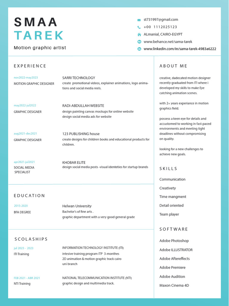 Smaa Tarek CV - Motion Graphic Atist Level C Jun 2D | Download Free PDF ...