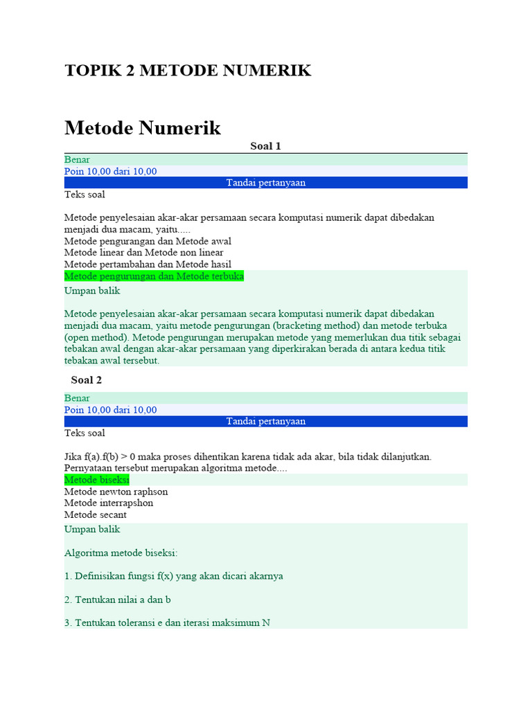 Topik 2 Metode Numerik | PDF | Metode & Bahan Ajar | Sains & Matematika