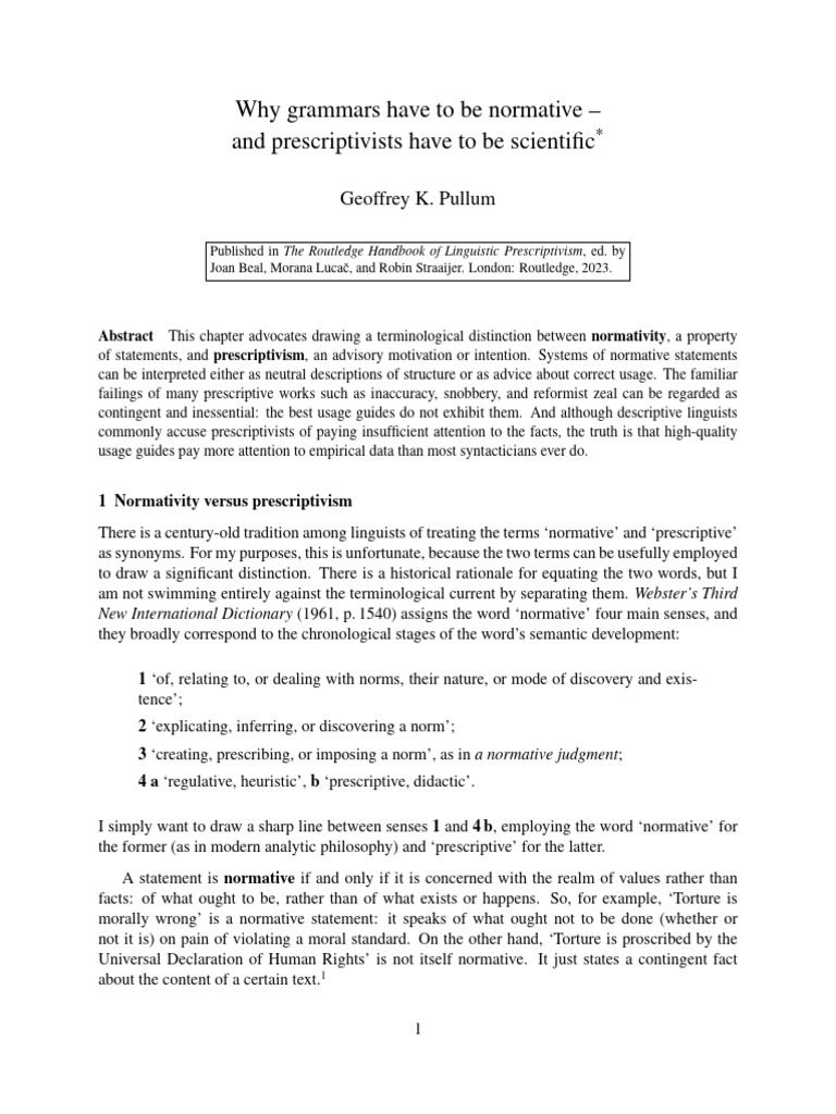 Normative vs. Prescriptive Grammar Explained | PDF | Grammar | Linguistics