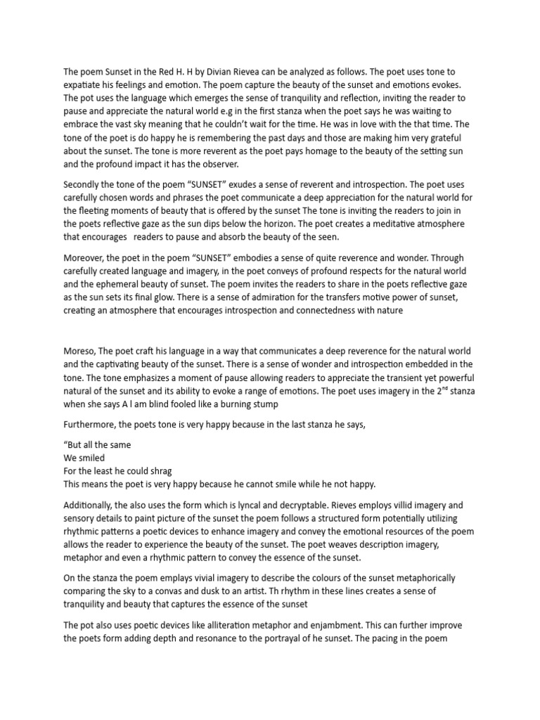 The Poem Sunset in The Red H | PDF | Poetry | Sunset