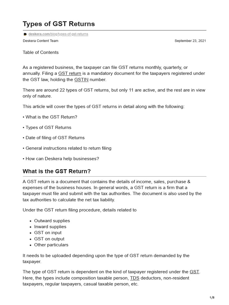 Types of GST Returns | PDF | Taxes | Invoice