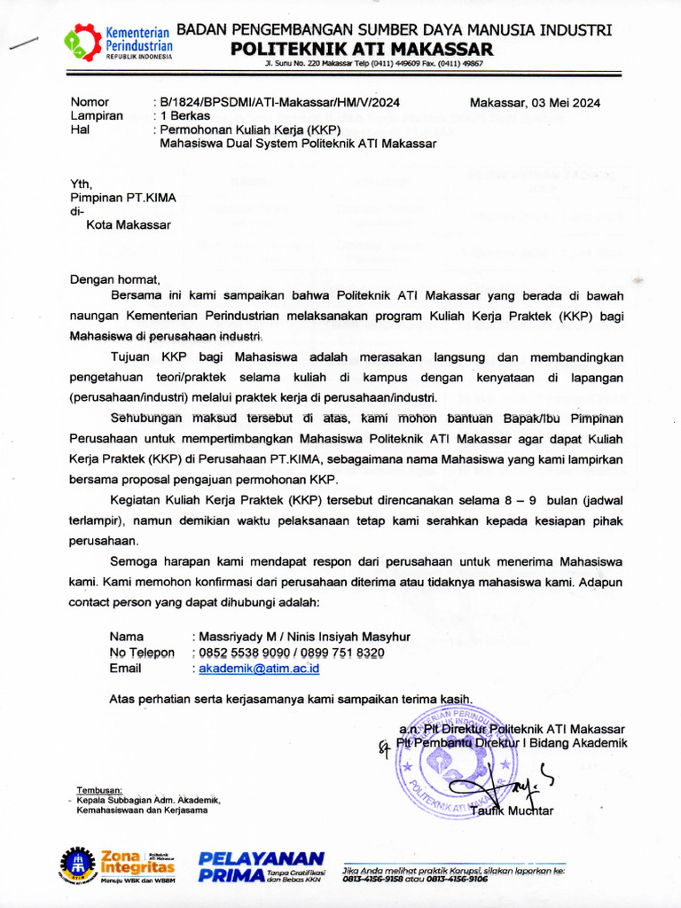 B1824 Surat Permohonan KKP PT KIMA 2024081 | PDF