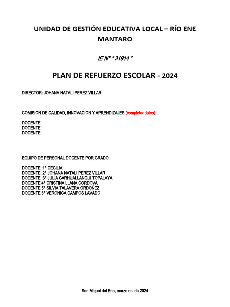 Plan Sugerido De Refuerzo Escolar 1 Pdf Evaluación Enseñando