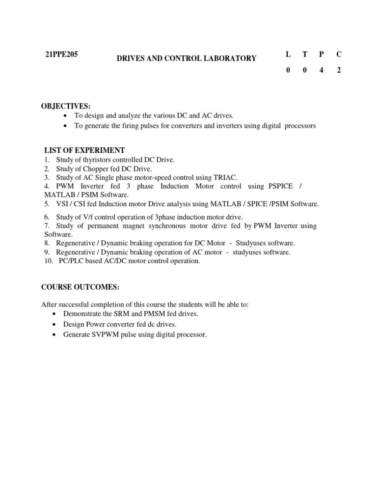 DRIVES and Control Lab Manual | PDF | Power Inverter | Electric Motor