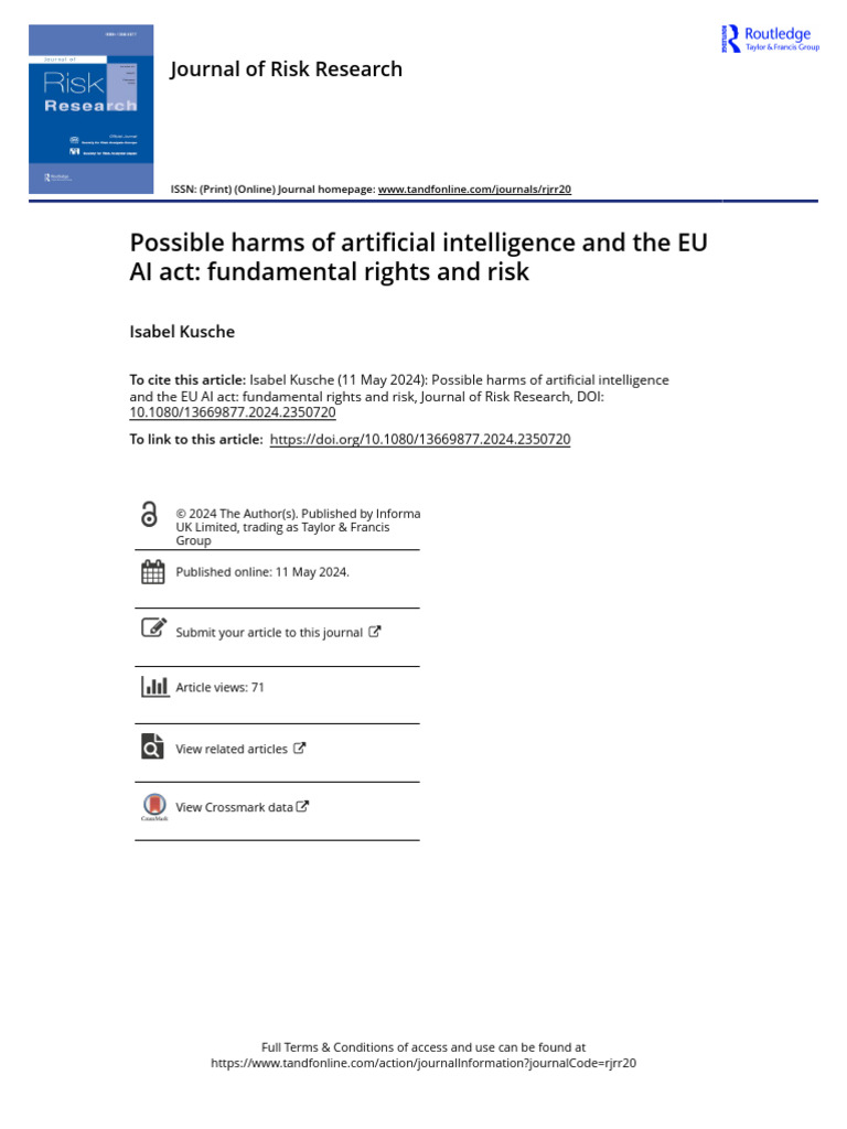 Possible Harms of Artificial Intelligence and The EU AI Act Fundamental ...