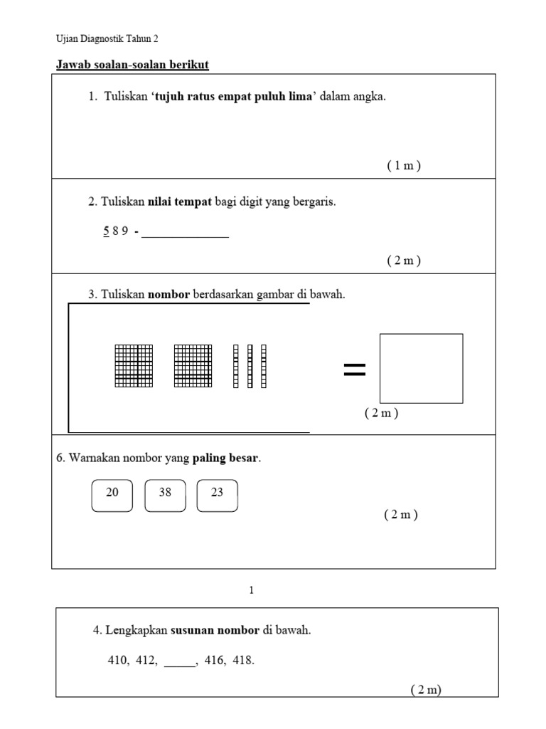 Ujian Mac Math Tahun 2 k2 | PDF