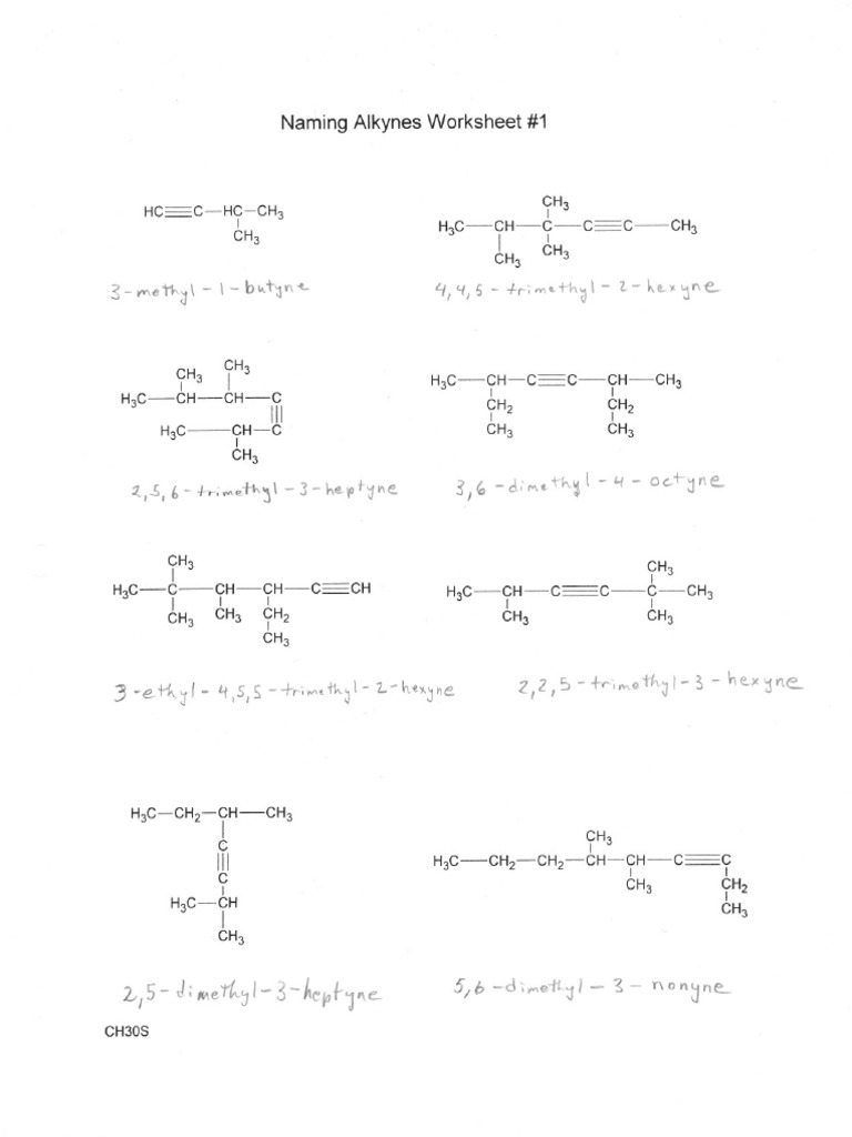 Naming Alkynes Worksheet 1 Answers | PDF