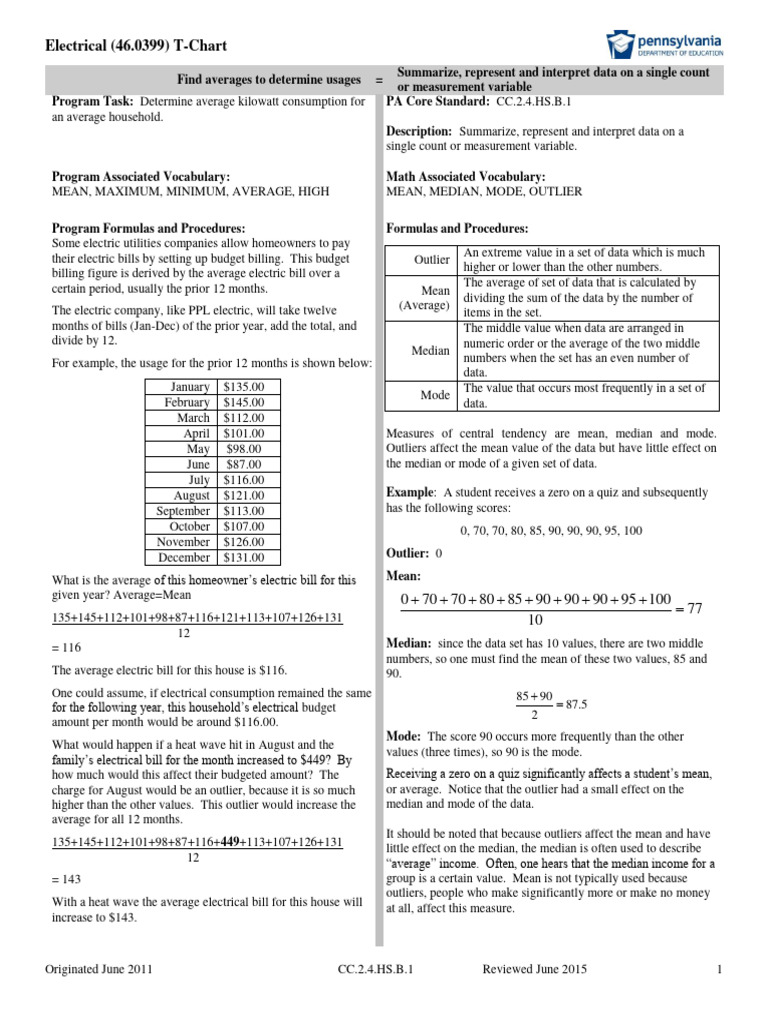 Electrical T-Chart - Describe How Outliers Affect Measures of Central ...