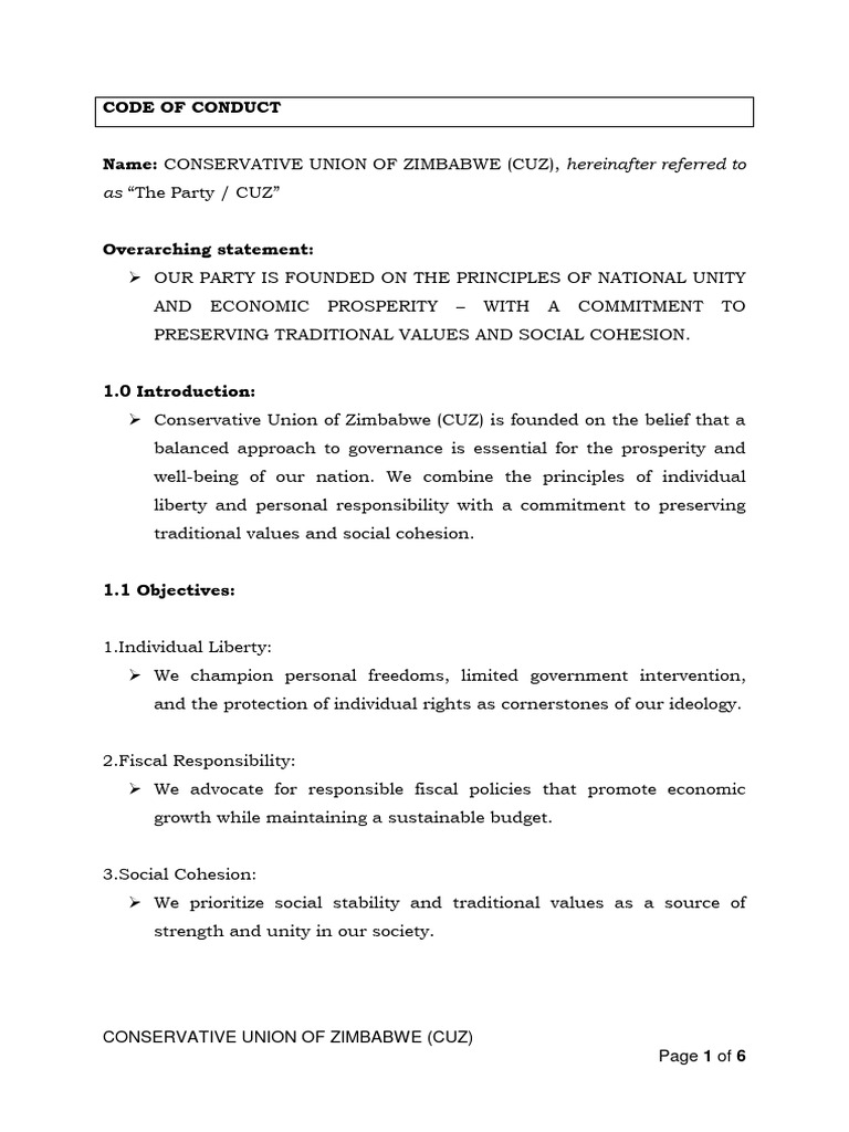 CUZ CODE OF CONDUCT 2024 Proposal | PDF | Prejudices | Discrimination