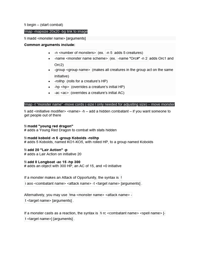 Avrae Combat Commands Guide | PDF