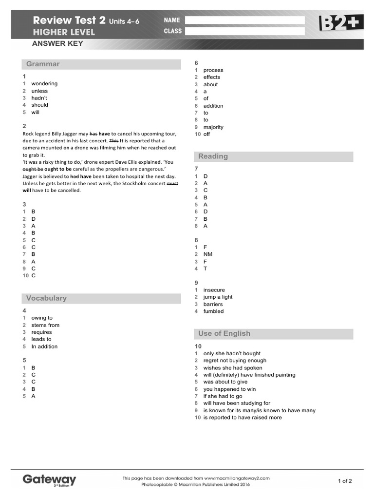 Gateway 2 Answer Key | PDF