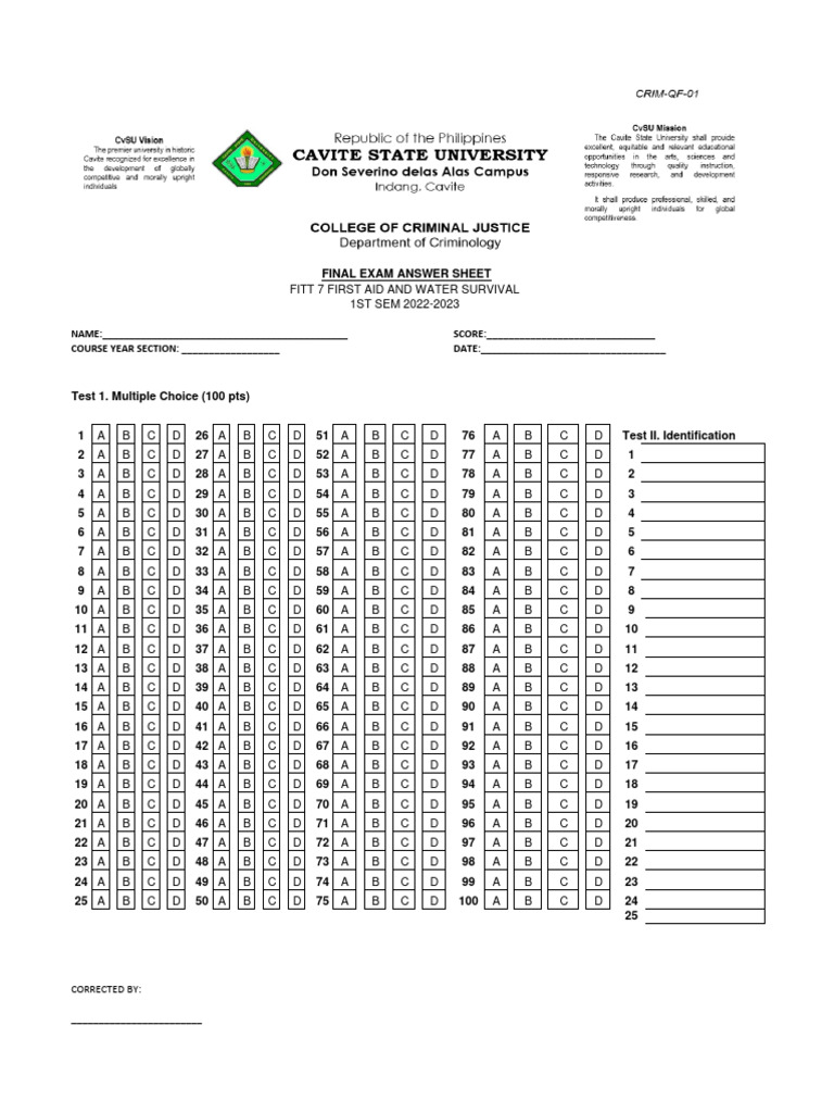 Answer Sheet Fitt 7 | PDF | Tests | Qualifications