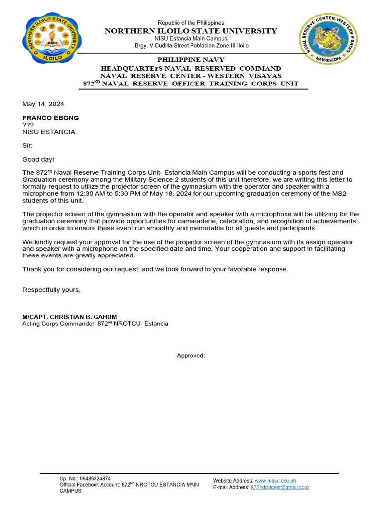 REQUEST LETTER For Projector and Operator | PDF