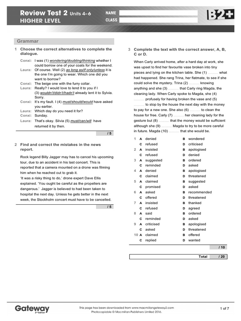GATEWAY B2PLUS Review Test 2 Higher | PDF | Traffic | Speed Limit