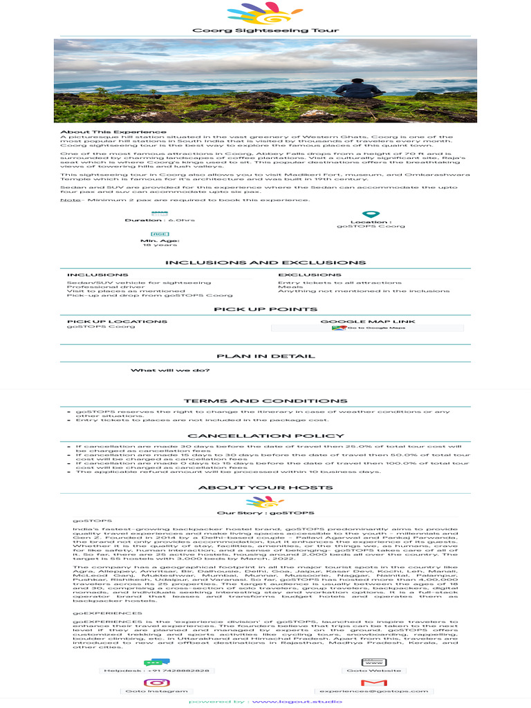 Coorg Sightseeing Tour Overview | PDF | Hostel