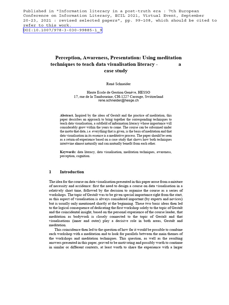 Perception, Awareness, Presentation: Using Meditation Techniques To Teach Data Visualisation ...