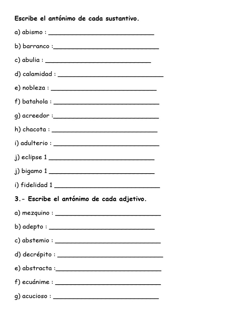 Antónimos de sustantivos y adjetivos | PDF | Cocina, comidas y vino ...