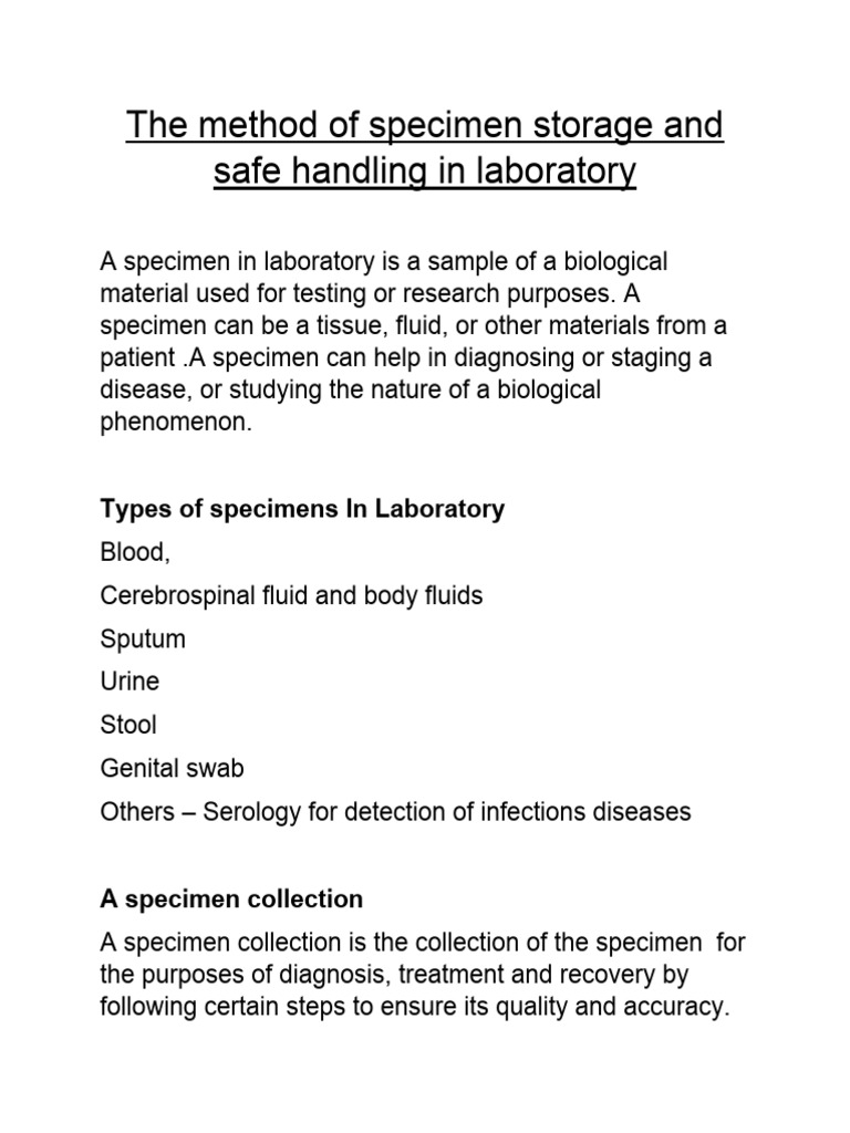 The Method of Specimen Storage and Safe Handling in Laboratory | PDF ...