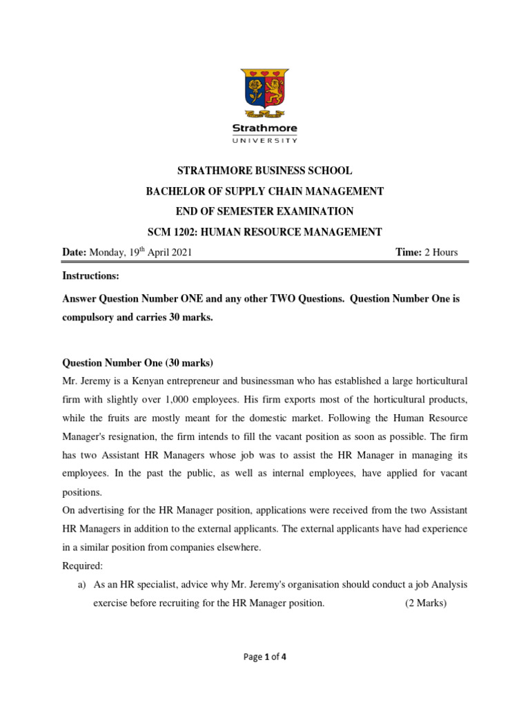 SCM 1202 - Human Resource Management - April 2021 | PDF | Human ...