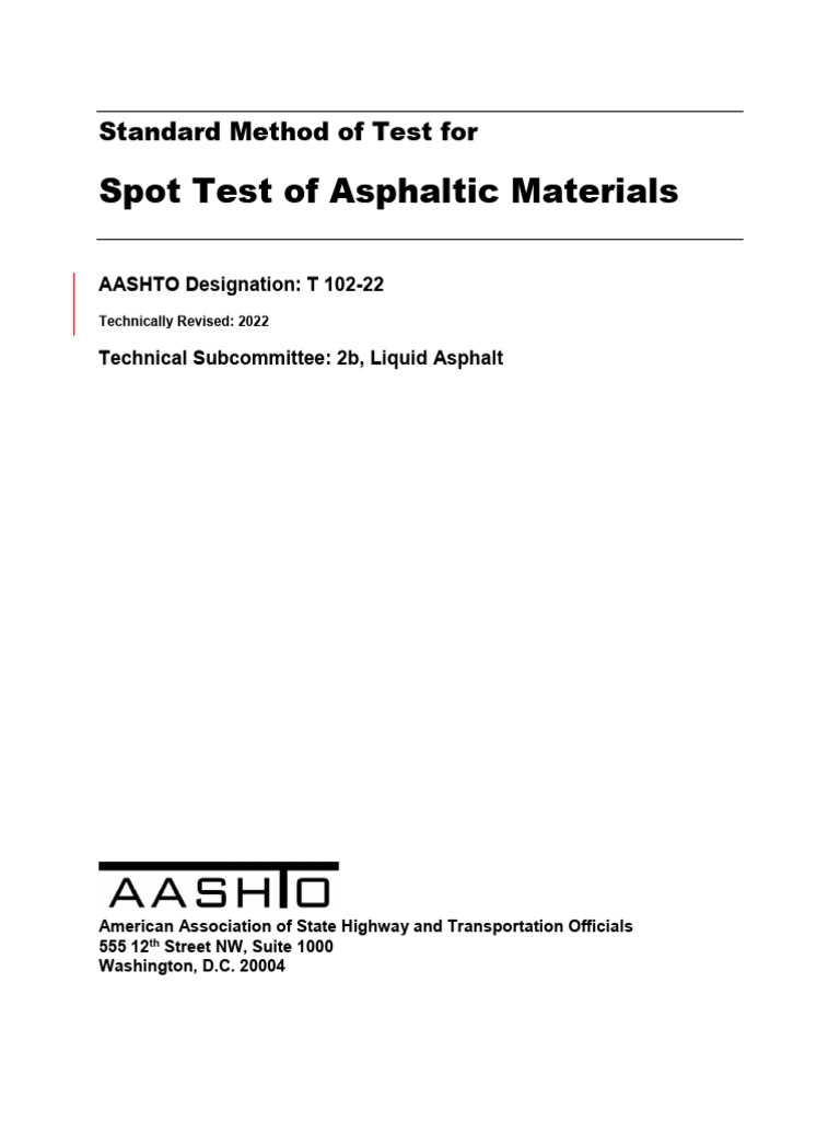 AASHTO T102-22 Spot Test of Asphaltic Materials | PDF | Thermometer
