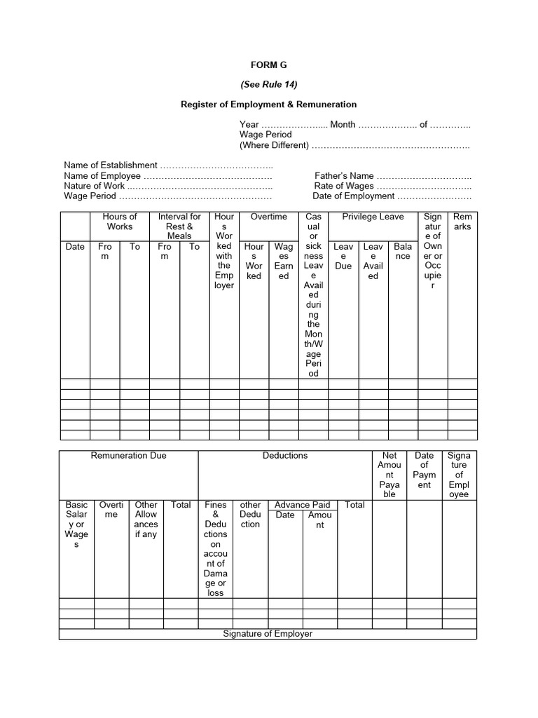 Employment & Remuneration Register Form | PDF | Employment Compensation ...