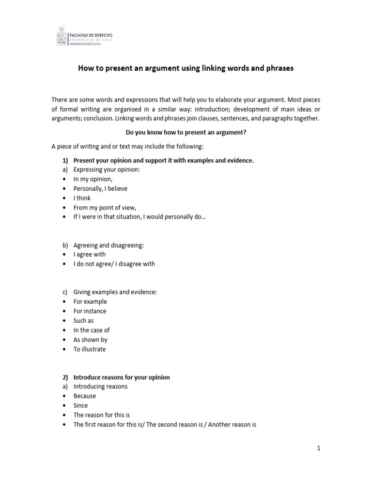 How To Present An Argument Using Linking Words and Phrases | PDF ...