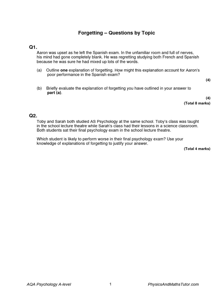 Forgetting | Download Free PDF | Recall (Memory) | Mental Processes