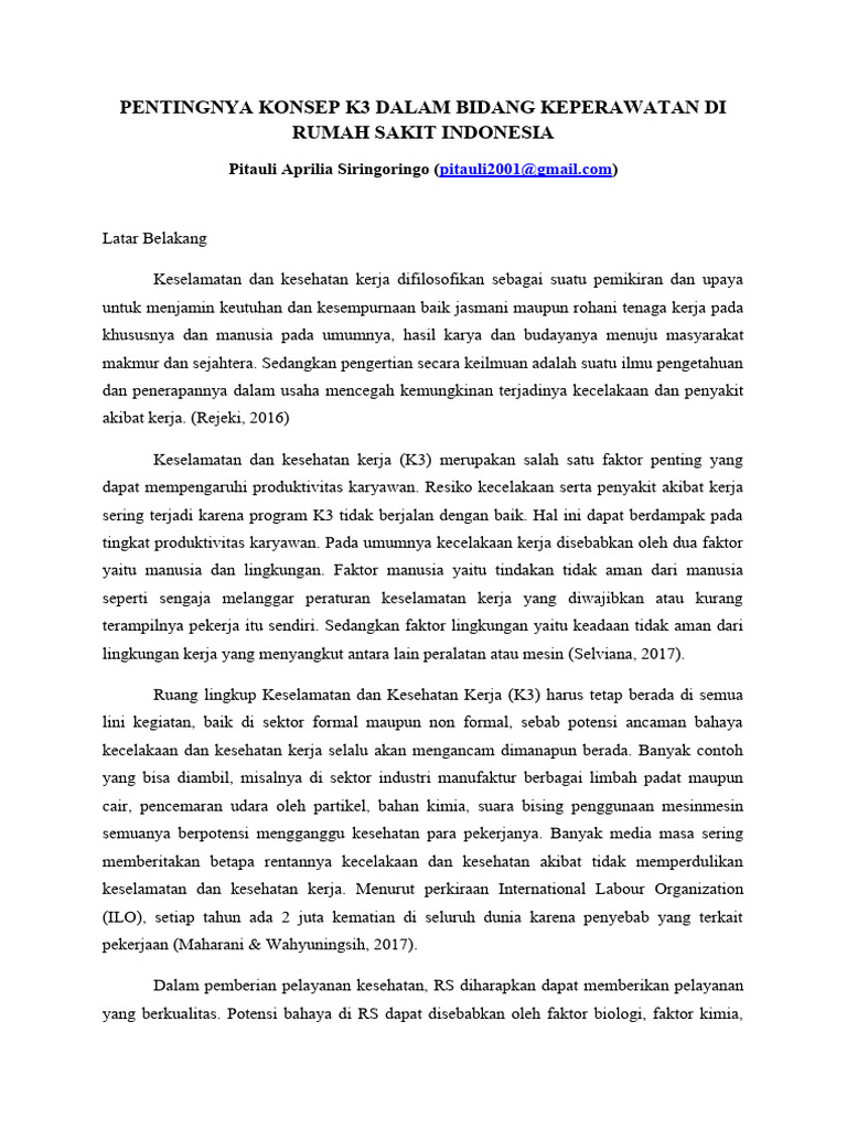 Pentingnya Konsep k3 Dalam Bidang Keperawatan Di Rumah Sakit Indonesia ...