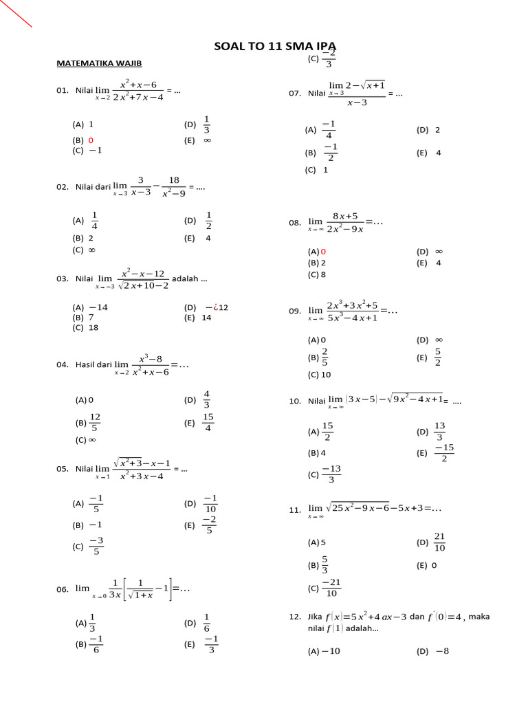SOAL TO MTK WAJIB DAN MINAT 11 SMA Nusantara | PDF