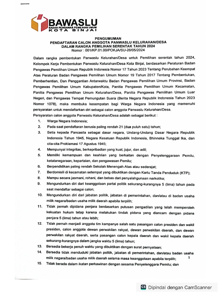 Pengumuman Pendaftaran Calon PKD | PDF