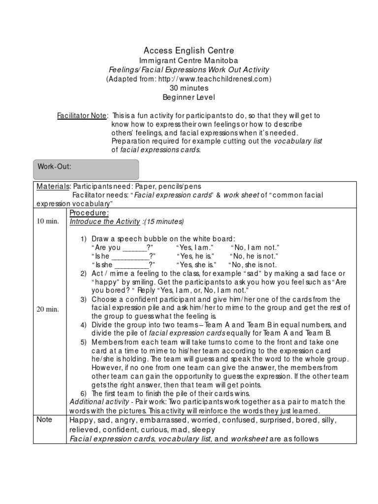 Feelings and Expressions Activity Guide | PDF | Human Communication