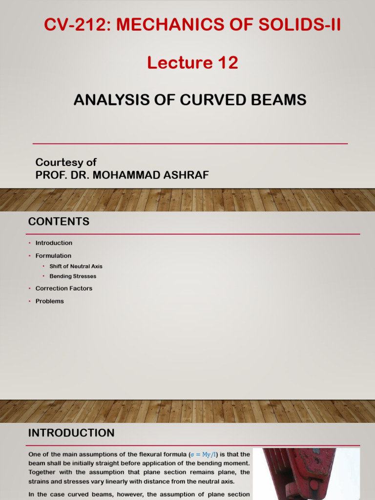 Curved Beam Mechanics Lecture | PDF | Bending | Physical Sciences