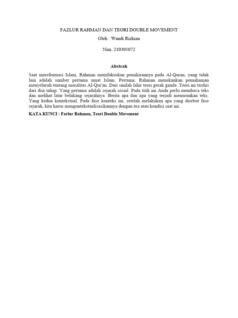 Fazlur Rahman Dan Teori Double Movement | PDF