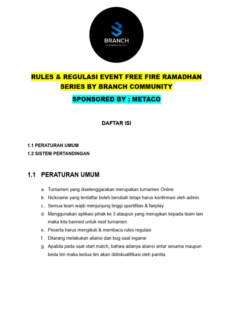 Aturan Turnamen Free Fire Ramadhan | PDF