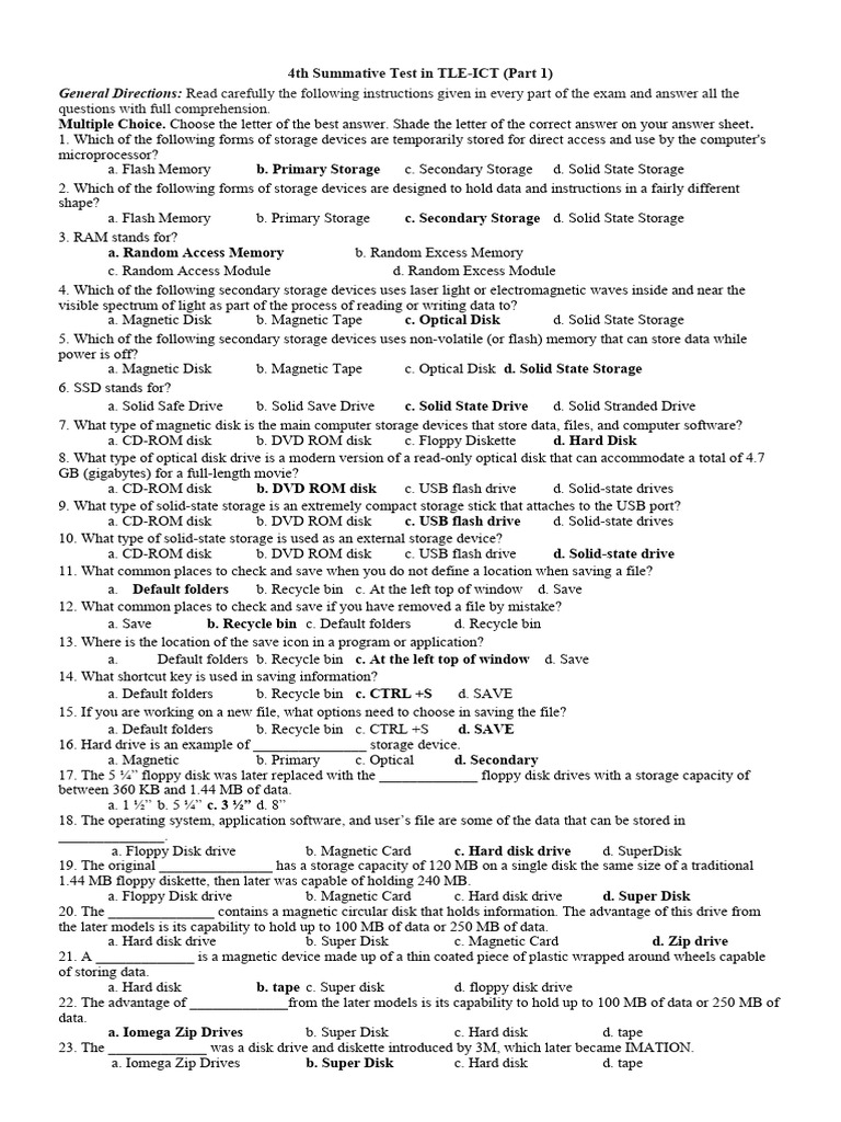 4th Summative Test In Tle Ict7 With Ans Part 1 Pdf Computer Data 7822
