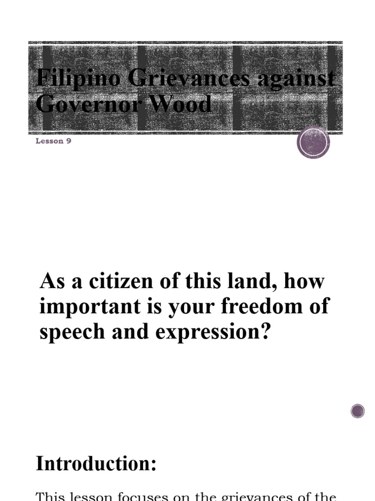 LESSON 10 - Filipino Grievances Against Governor Wood 1 | PDF | Philippines