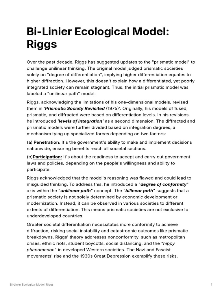 Bi-Linier Ecological Model Riggs | PDF | Society | Social Psychology