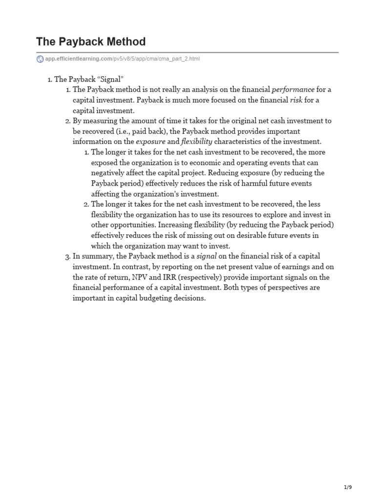 MS - Payback Method | Download Free PDF | Net Present Value | Capital Budgeting