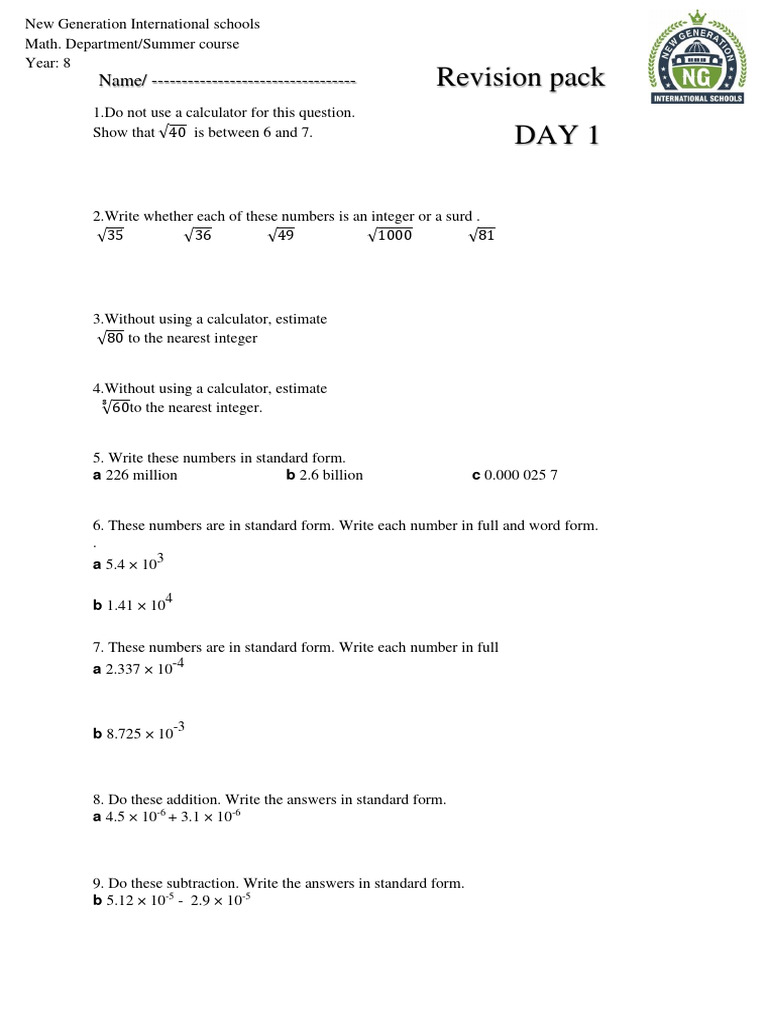 Revision Pack | PDF | Numbers | Mathematical Objects